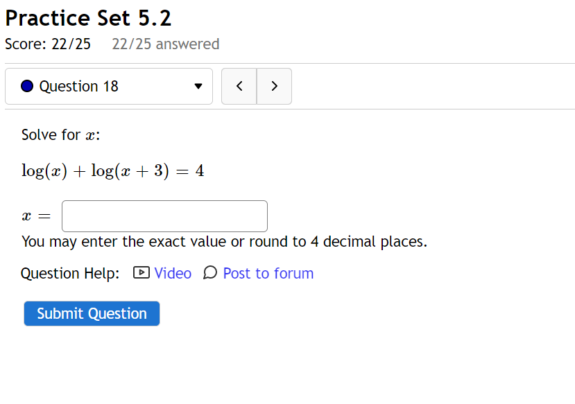 Solved Practice Set 5.2 Score: 22/2522/25 answered Solve for | Chegg.com