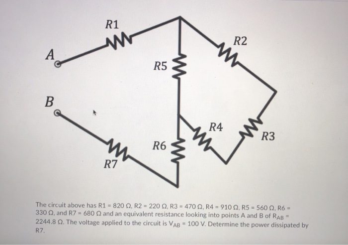 Solved R1 R2 R5 R4 R3 R6 R7 The circuit above has R1 820 Ω, | Chegg.com