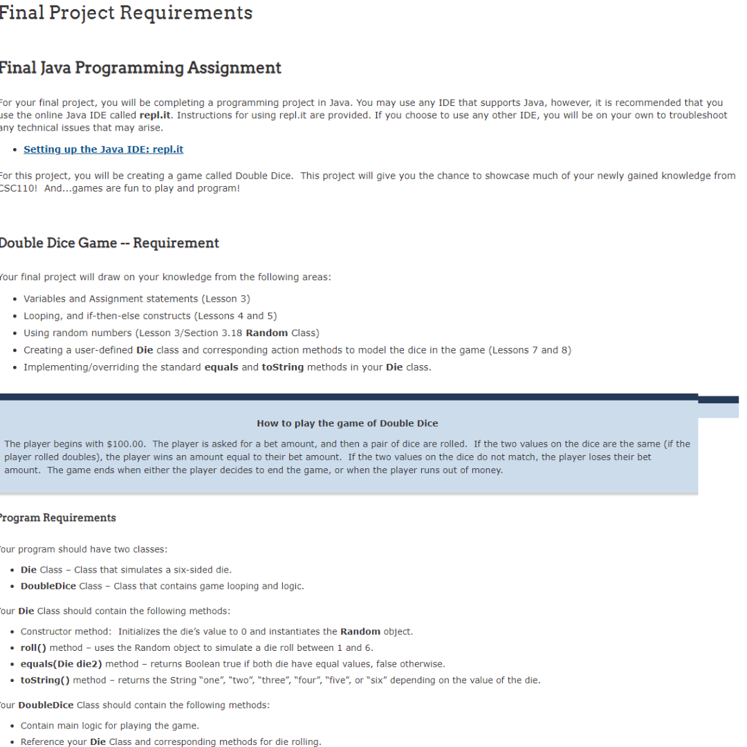 Solved For your final project, you will be completing a | Chegg.com