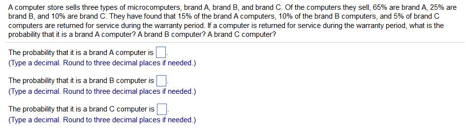 Solved A computer store sells three types of microcomputers, | Chegg.com