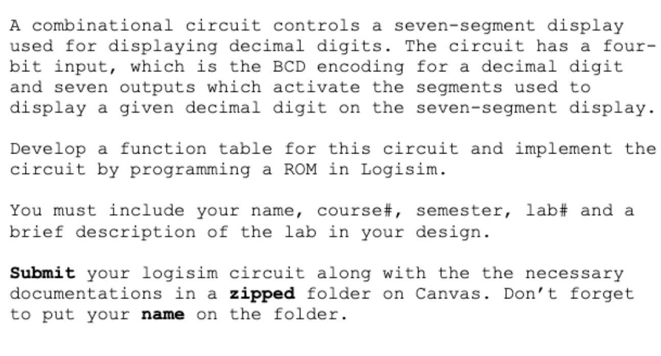 Solved A combinational circuit controls a seven-segment | Chegg.com