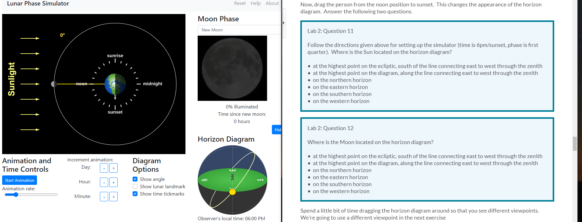 Solved Lunar Phase Simulator Reset Help About Now, drag the | Chegg.com