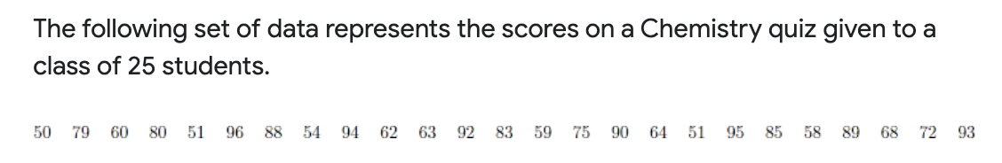 Solved The following set of data represents the scores on a | Chegg.com
