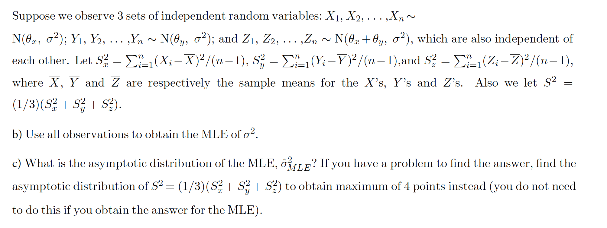 Solved Suppose we observe 3 sets of independent random | Chegg.com