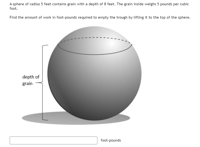 Solved A sphere of radius 5 feet contains grain with a depth | Chegg.com