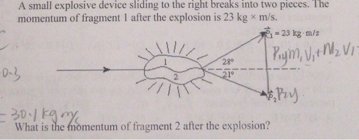 Solved A small explosive device sliding to the right into | Chegg.com