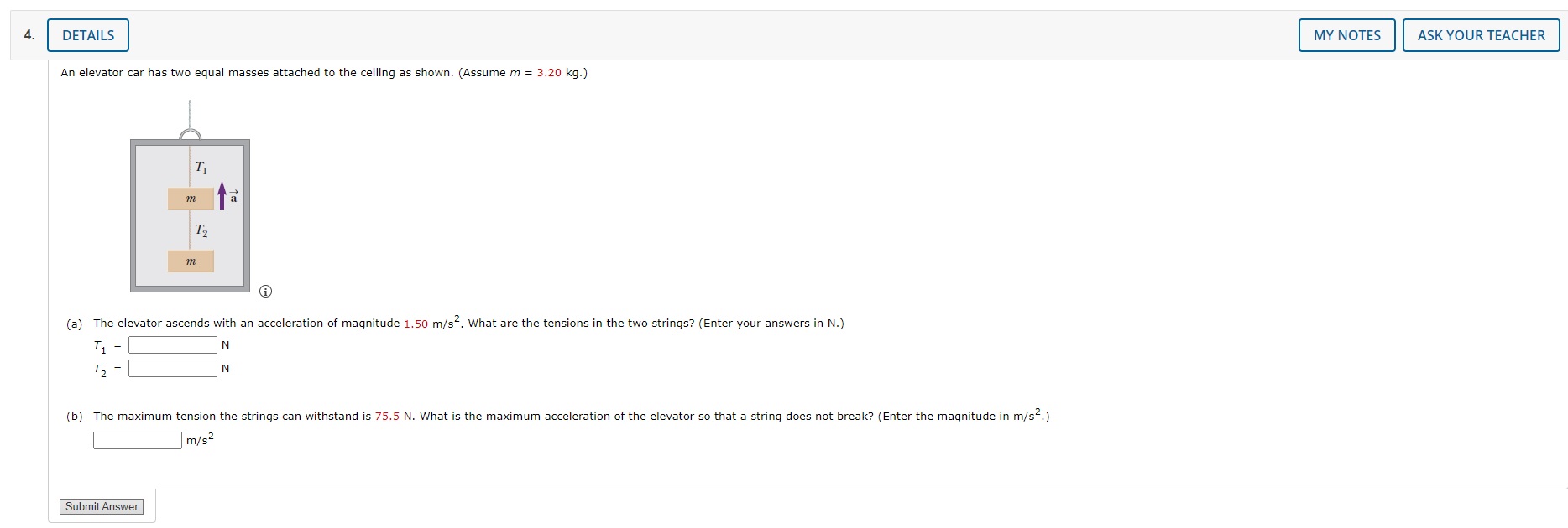 Solved An elevator car has two equal masses attached to the | Chegg.com