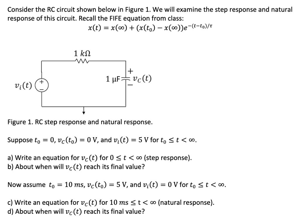 Solved Consider the RC circuit shown below in Figure 1 . We | Chegg.com