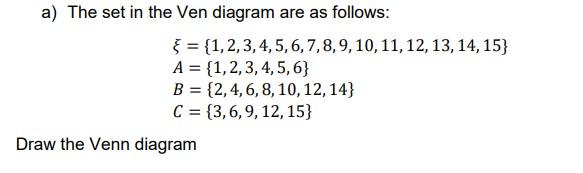 Solved a) The set in the Ven diagram are as follows: | Chegg.com