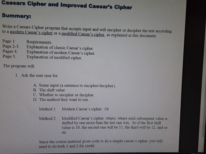 Solved Caesars Cipher and Improved Caesar's Cipher Summary | Chegg.com