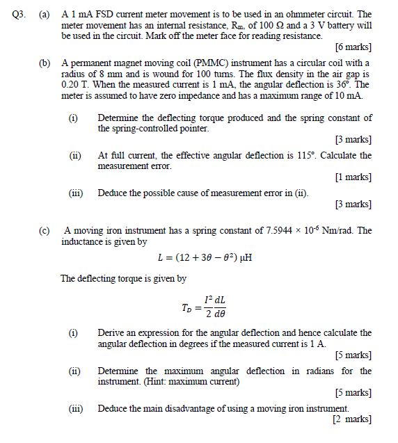 Solved 03. (a) A 1 mA FSD current meter movement is to be | Chegg.com
