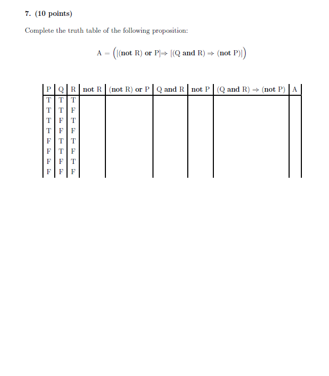 Solved 7. (10 points) Complete the truth table of the | Chegg.com