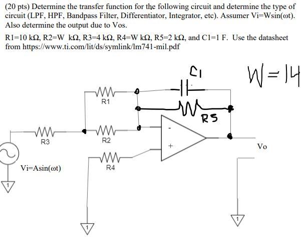Solved ( 20pts ) Determine the transfer function for the | Chegg.com