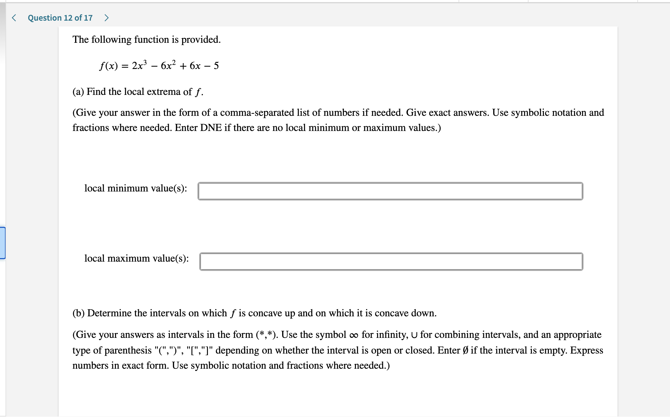 Solved The following function is provided. f(x)=2x3−6x2+6x−5 | Chegg.com