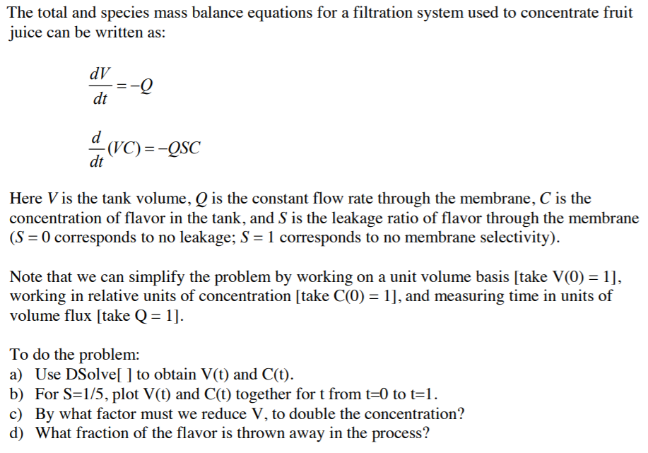 The total and species mass balance equations for a | Chegg.com