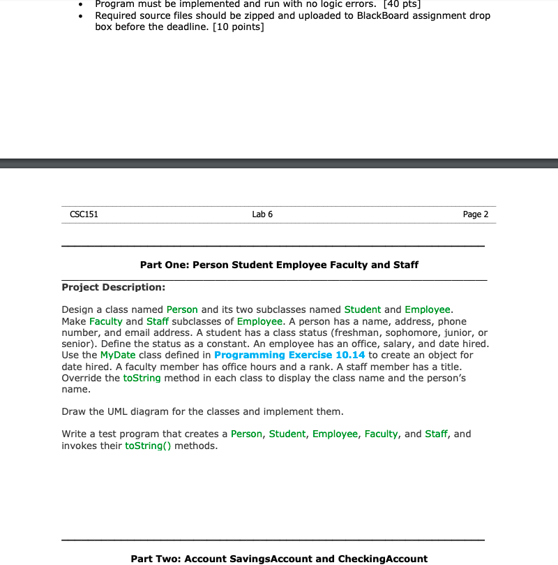 CSC151 JAVA PROGRAMMING LAB #6 OBJECTIVES In this lab | Chegg.com