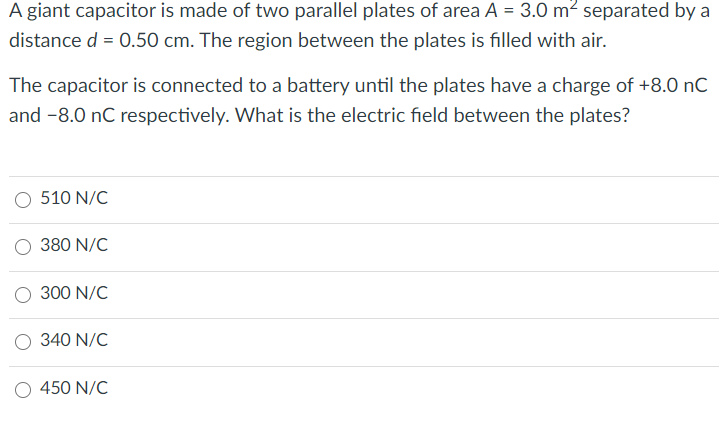 Solved A giant capacitor is made of two parallel plates of | Chegg.com