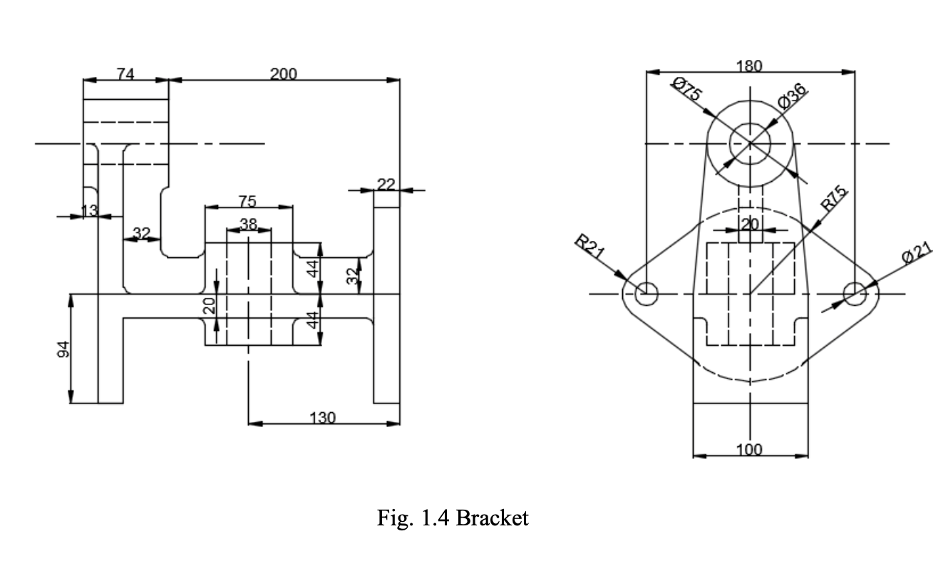 Solved Fig. 1.4 shows a bracket. Draw the sectional view | Chegg.com