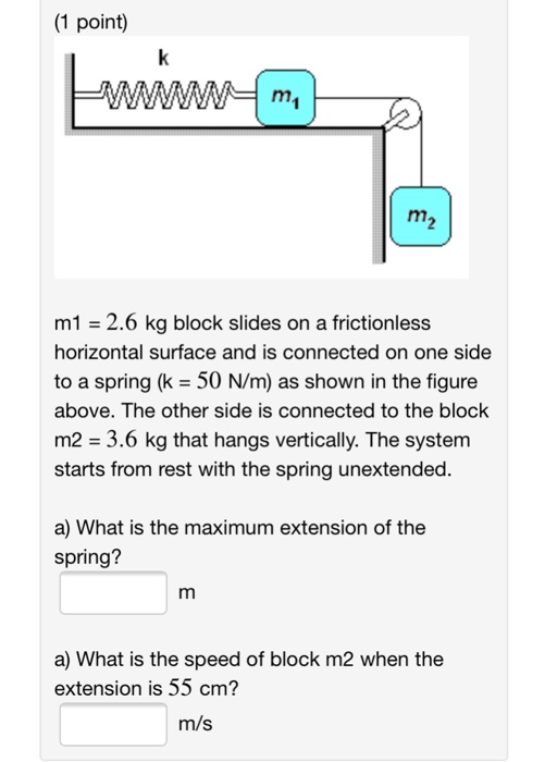 Solved m1 = 2.6 kg block slides on a frictionless horizontal | Chegg.com