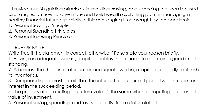 1. Provide four (4) guiding principles in investing, | Chegg.com