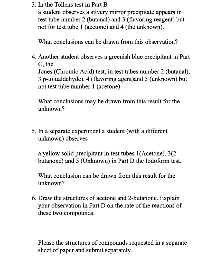 Solved 3. In the Tollens test in Part B a student observes a | Chegg.com