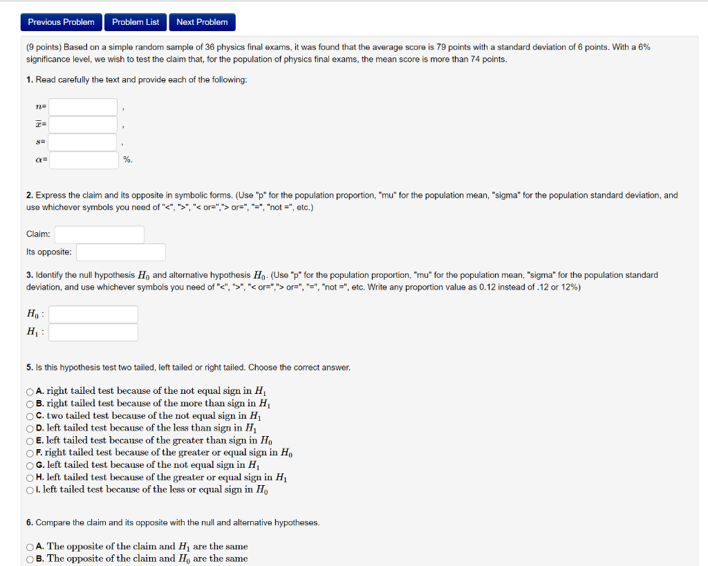 Solved (9 points) Based on a simple random sample of 36 | Chegg.com