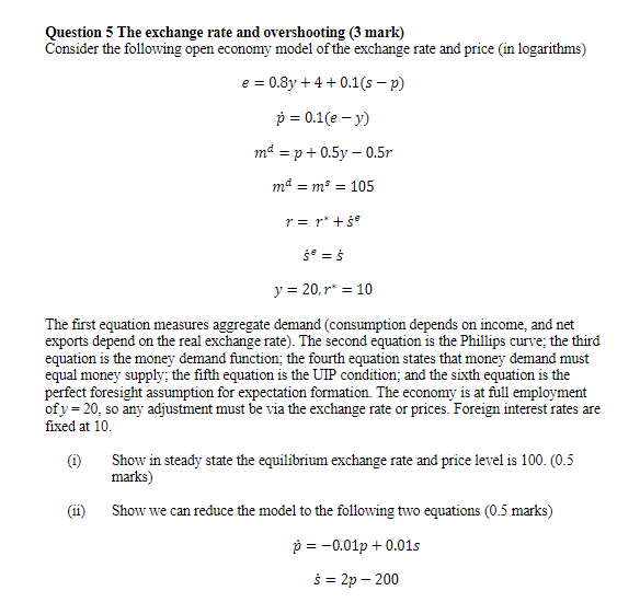 Solved Question 5 The exchange rate and overshooting (3 | Chegg.com