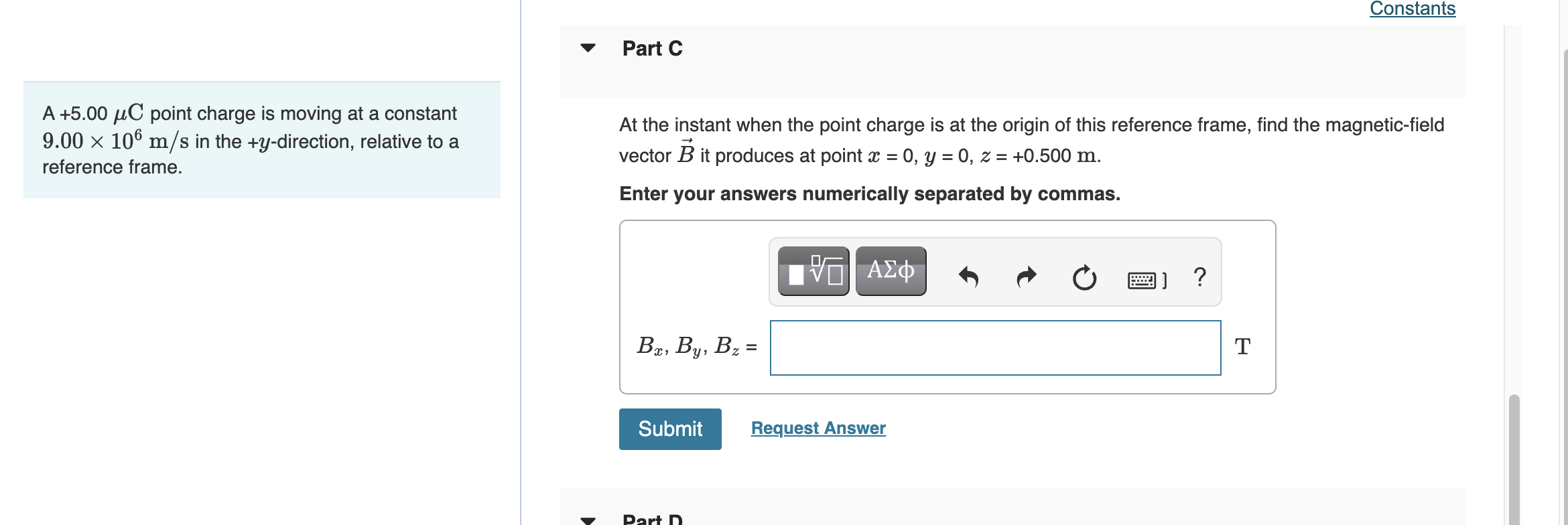 Solved A+5.00μC point charge is moving at a constant Part A | Chegg.com