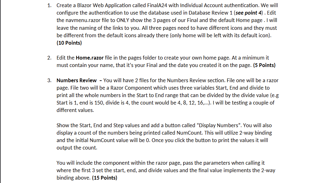 Solved 1. ﻿Create a Blazor Web Application called FinalA24 | Chegg.com