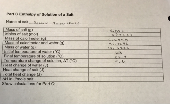 Solved Part C Enthalpy of Solution of a Salt Name of salt | Chegg.com