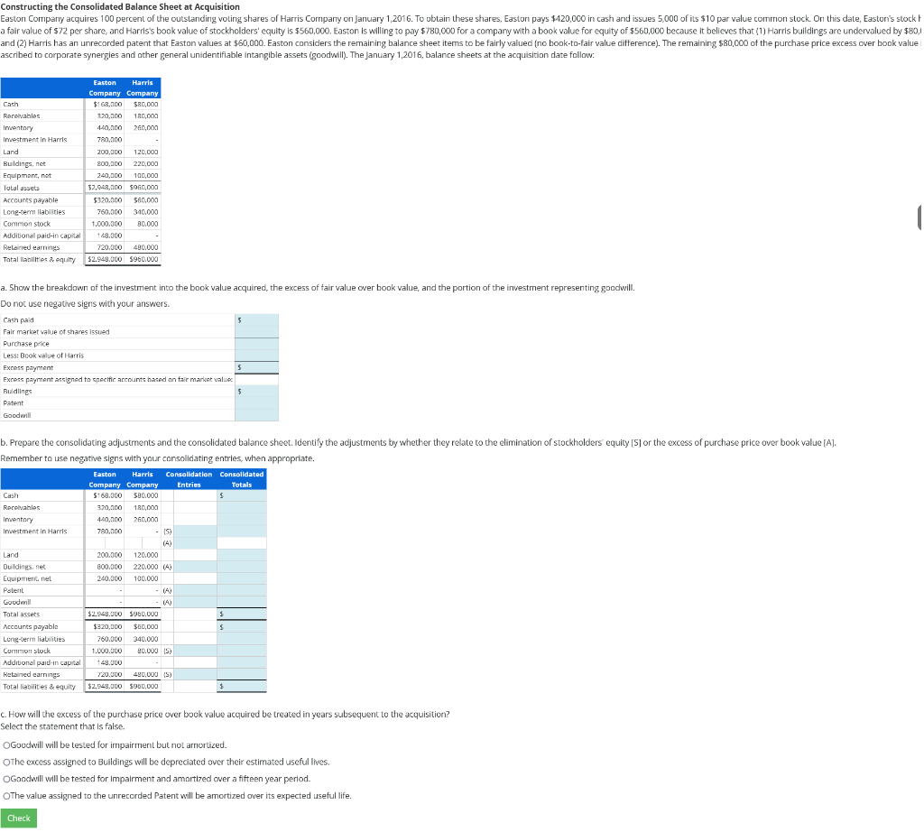 Solved Constructing the Consolidated Balance Sheet | Chegg.com