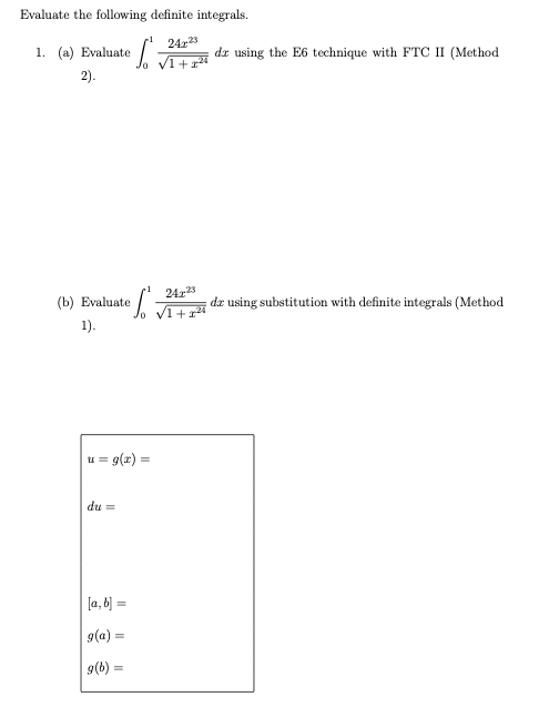 Solved Evaluate the following definite integrals. 1. (a) | Chegg.com