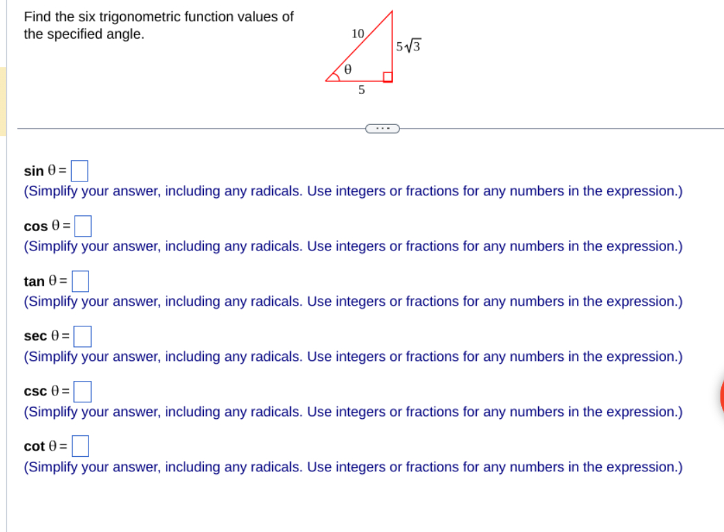 Solved Find the six trigonometric function values ofthe | Chegg.com