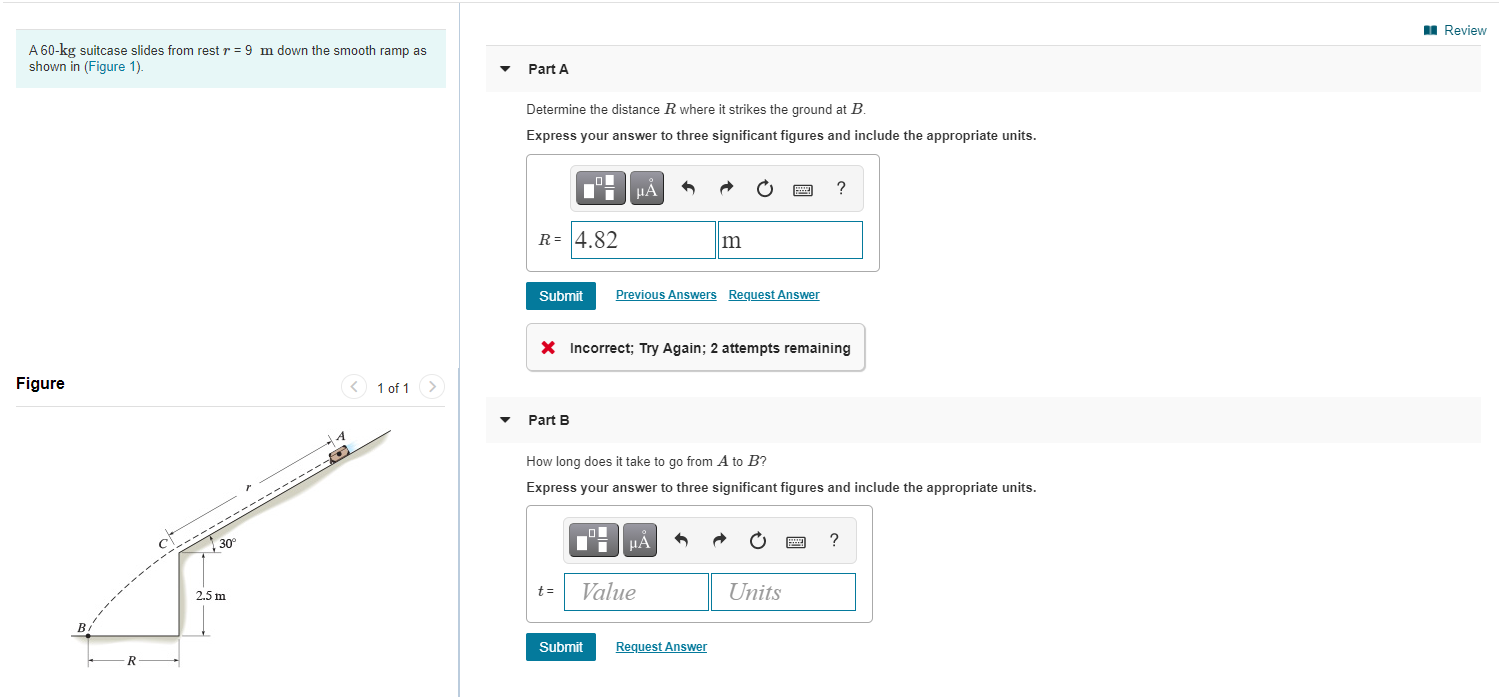 Solved 1 Review Review A 60-kg suitcase slides from rest r = | Chegg.com