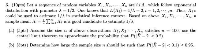 Solved 5. (10pts) Let a sequence of random variables | Chegg.com