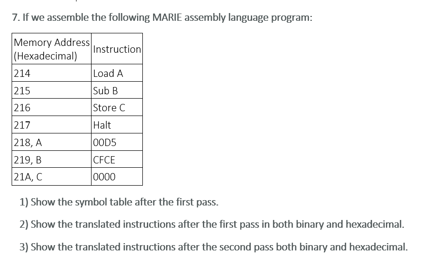 Solved 7. If we assemble the following MARIE assembly | Chegg.com