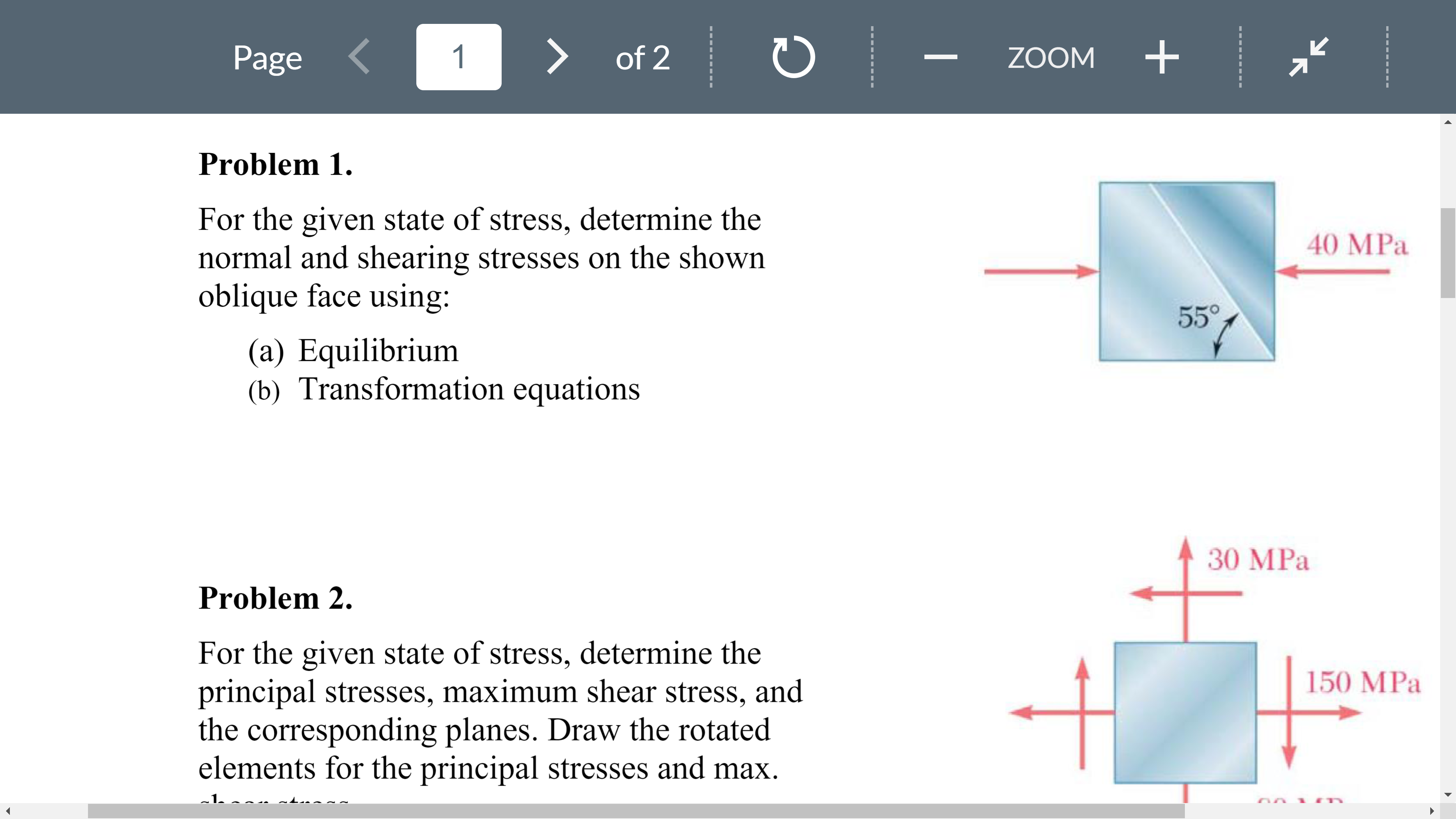 Solved Problem 1. For the given state of stress, determine | Chegg.com