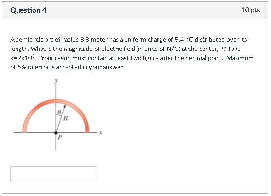 Solved A semicircle arc of radius 8.8 meter has a uniform | Chegg.com