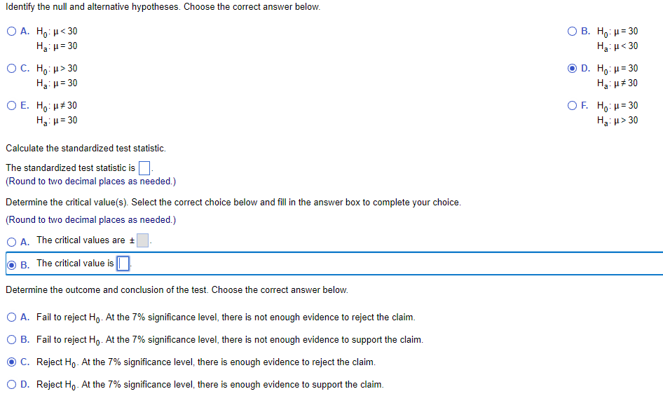 Solved Test the claim about the population mean, μ, at the | Chegg.com