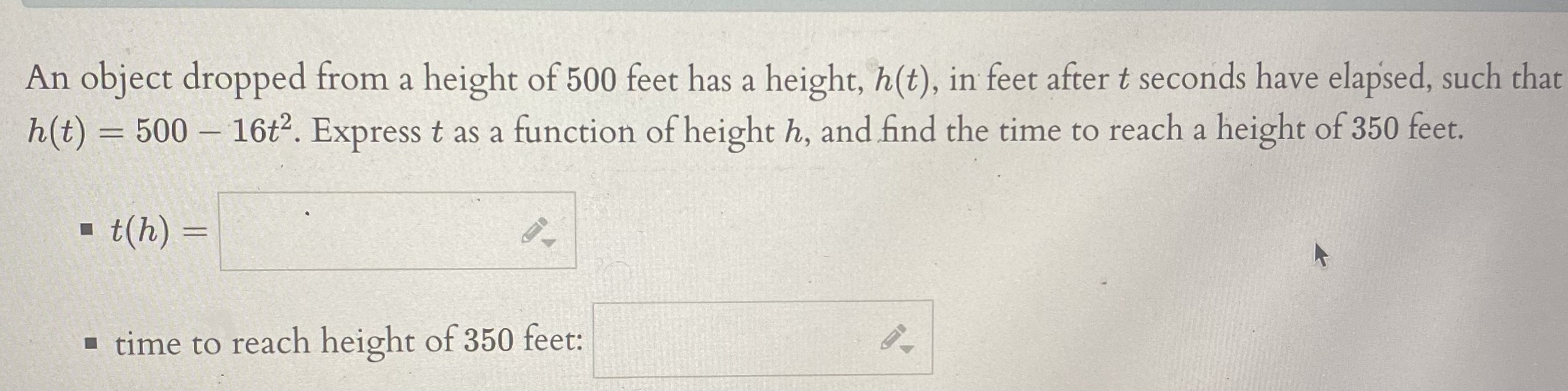 Solved An object dropped from a height of 500 feet has a | Chegg.com