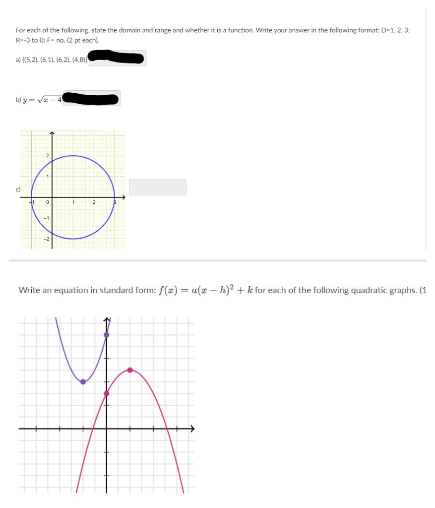 Solved For each of the following, state the domain and range | Chegg.com