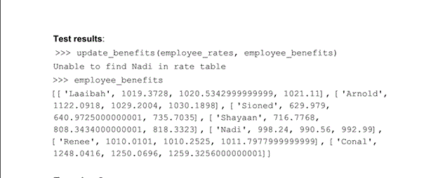Solved Exercise 1 def update benefits (rate_tbl, benefits) - | Chegg.com