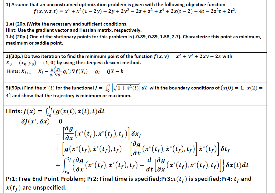 Solved 1 Assume That An Unconstrained Optimization Problem