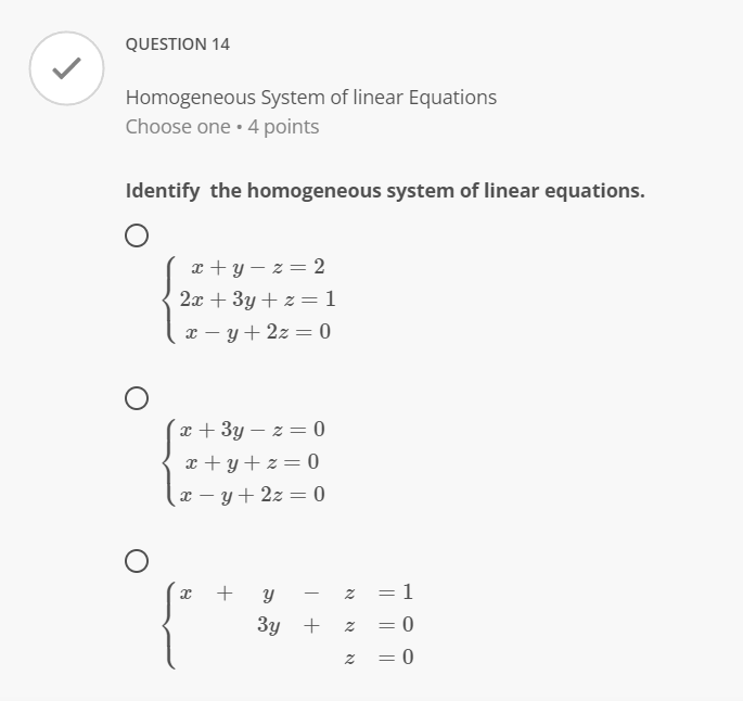 Solved QUESTION 14 Homogeneous System of linear Equations | Chegg.com