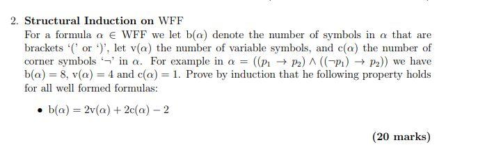 Solved 2. Structural Induction on WFF For a formula α∈ WFF | Chegg.com