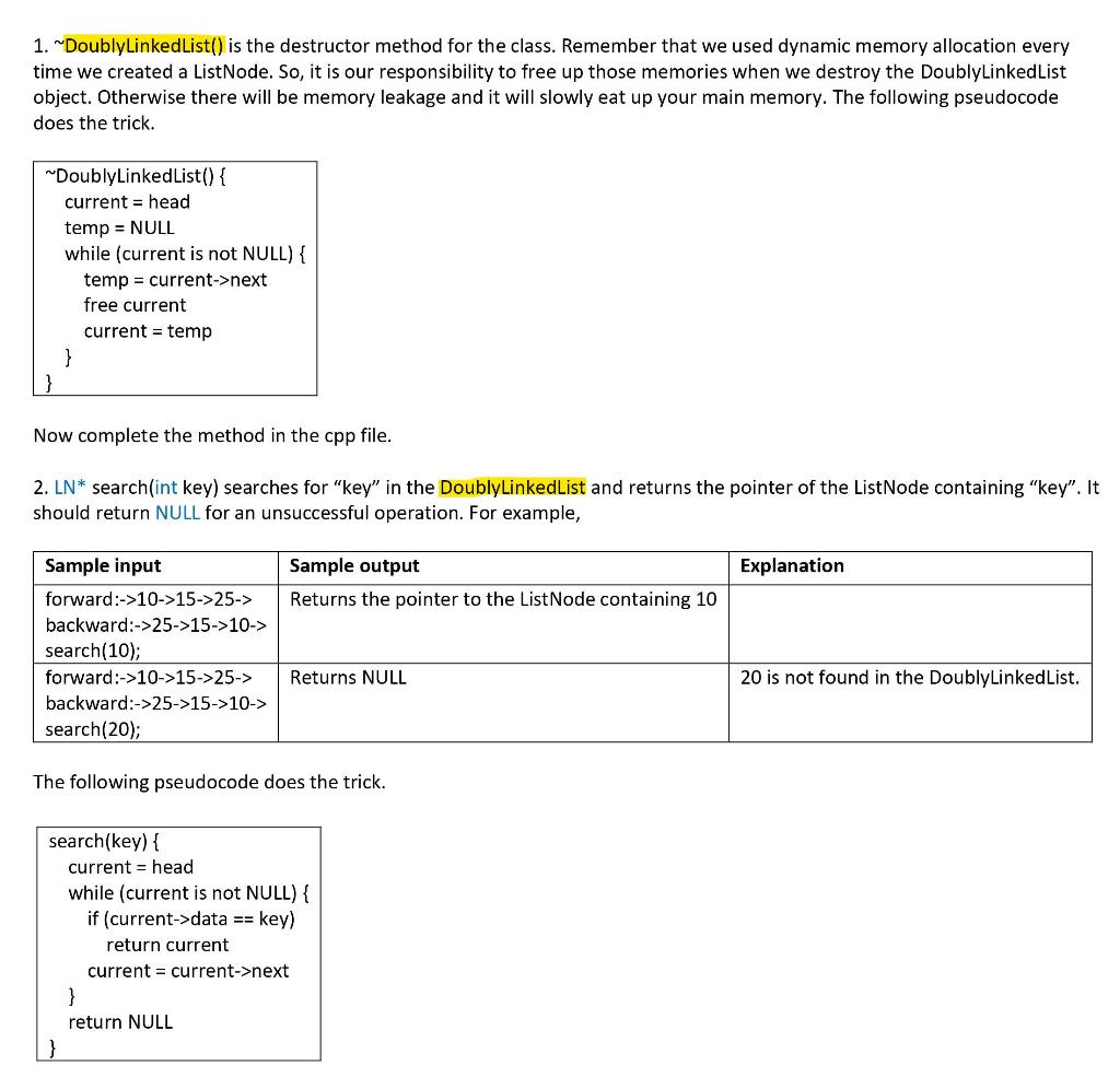 Solved 1. DoublyLinkedList() is the destructor method for | Chegg.com