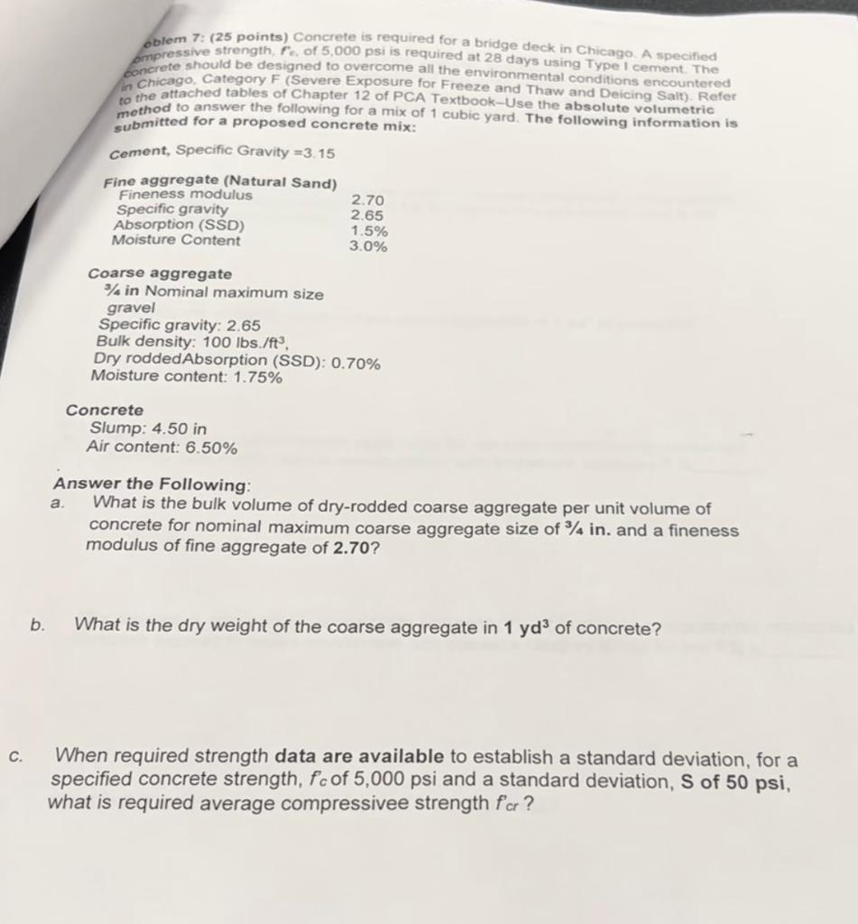 Solved oblem 7: (25 points) Concrete is required for a | Chegg.com