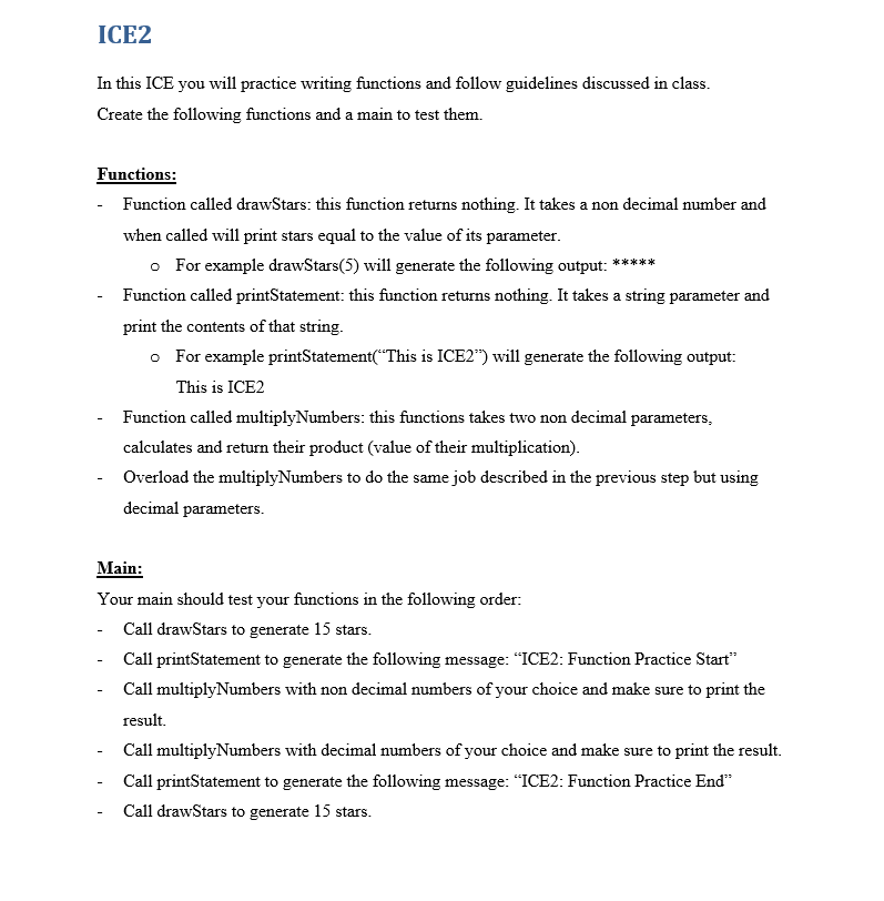 Solved ICE2 In this ICE you will practice writing functions | Chegg.com