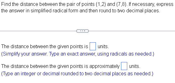 Solved Find the distance between the pair of points (1,2) | Chegg.com
