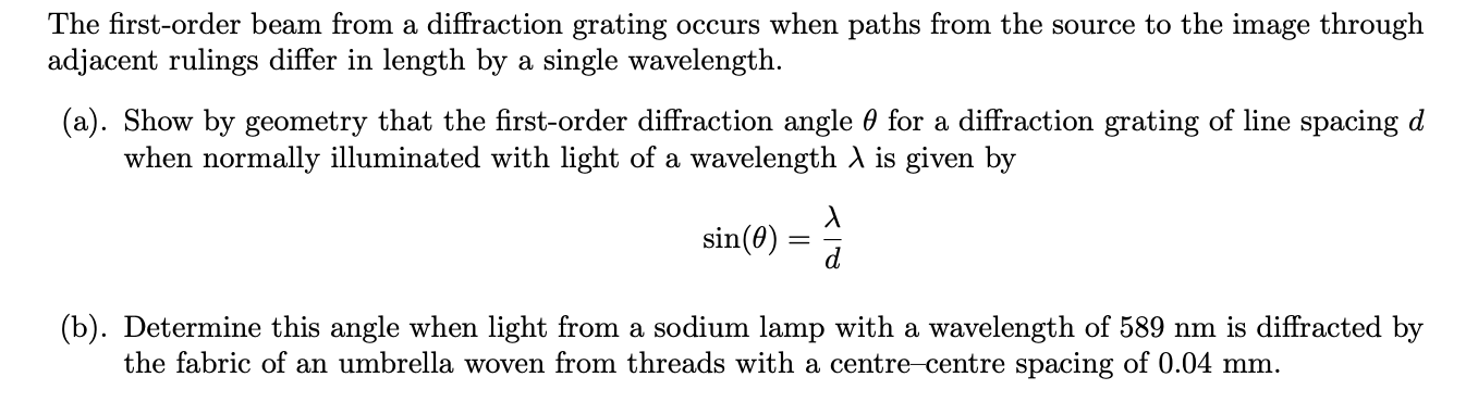 Solved The first-order beam from a diffraction grating | Chegg.com